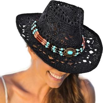 Generico Chapeau de soleil Style Cowboy - Chapeau de plage avec protection UV | Accessoire Outfit d&eacute;contract&eacute; pour femme pour photographie, pique-nique, vacanc