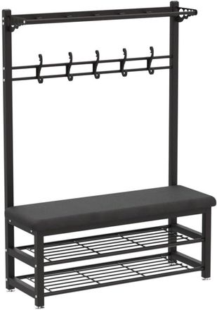 Generic Industrial Shoe Bench with Storage White Seat Shoe Rack Coat Stand with 2 Shelves & 5 Removable Hooks Stylish Entryway Organizer (Black 80cm)