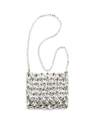 Self Portrait Womens Pouch Crystal Mesh Silver Polyester Shoulder Bags