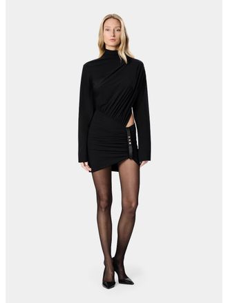 Amazu&igrave;n Batwing Sleeves with Asymmetric Cut-Out Mini Dress - Black
