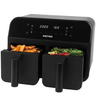 Petra PT4750BLKVDEEU7 Friteuse Sans Huile &agrave; Double Tiroir, Air Fryer 7.4L, Friteuse &agrave; Air, 6 Programmes Pr&eacute;d&eacute;finis, 2 Paniers de Friture Antiadh&eacute;sive, Fonct