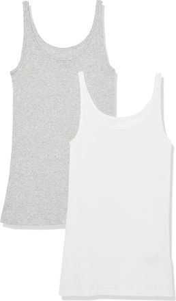 Amazon Essentials Damen Schmal geschnittenes Tanktop mit dünnem Trägern, 2er-Pack, Hellgrau Meliert/Weiß, XXL