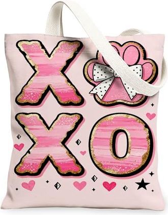 Generic Sacs fourre-tout en toile avec motif coeur pour la Saint-Valentin, sacs d&eacute;picerie r&eacute;utilisables, l&eacute;gers et lavables avec bandouli&egrave;re, p&ecirc;che, 13x15 Inc