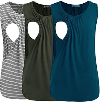 Smallshow Lot de 3 Débardeur Allaitement Femme,Army Green-Teal-Light Grey Stripe,M