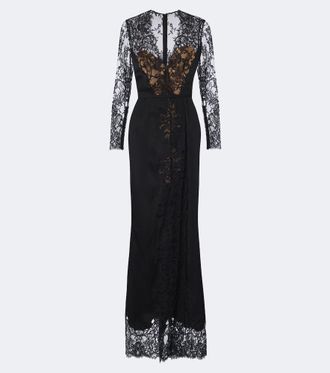 Elie Saab Robe longue en coton et soie m&eacute;lang&eacute;s