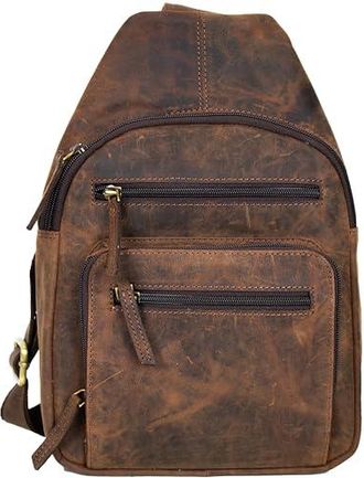 MDM Sac de poitrine pour homme en cuir véritable, marron, Mittelgroße