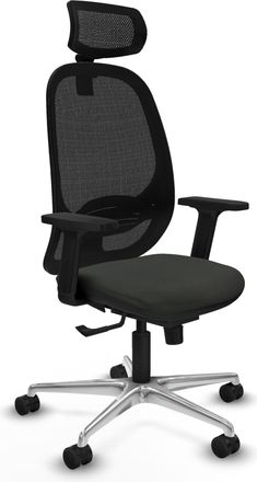 Piqueras y Crespo Schwarzer Drehstuhl mit 2D-Armlehnen, h&ouml;henverstellbare Lendenwirbelst&uuml;tze und h&ouml;henverstellbares Kopfteil, Schwarz / Schwarz