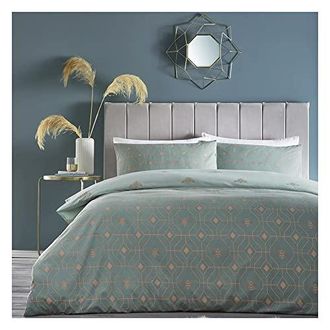 furn. Bee Deco Bettbezug-Set - Wabenmuster, geometrische Hummel, wendbare Bettwäsche (EAU De Nil - King)