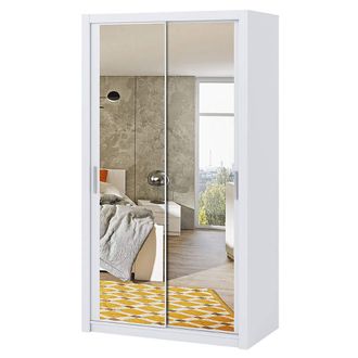 Selsey Rinker - Kleiderschrank/Schwebet&uuml;renschrank 2-t&uuml;rig optional mit Spiegel, 120 cm (Wei&szlig; mit Spiegel)