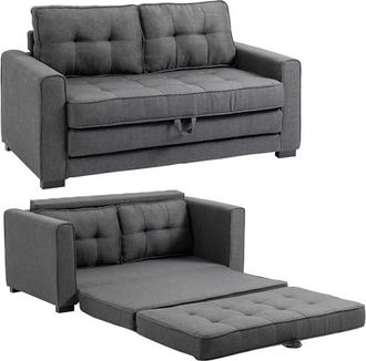 HOMCOM Canap&eacute; Convertible 2 Places canap&eacute;-lit avec Dossier capitonn&eacute;, Coussins et Matelas Pliable au Sol, canap&eacute; en Tissu Effet Lin pour Salon, Chambre damis