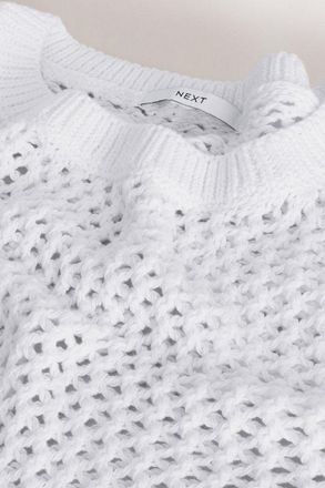 Next Strickpullover Schulterfreier Pullover mit Mesh und H&auml;kelbesatz (1-tlg)