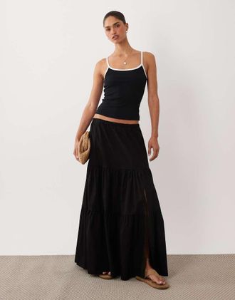 Miss Selfridge Jupe longue en popeline - Noir