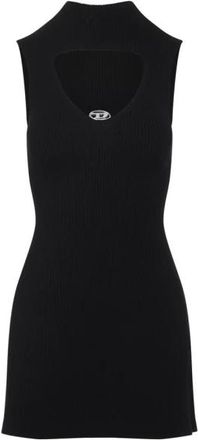 Diesel Femme, Robes, Noir, Taille: 40 FR Mini Robe Moulante Sans Manches en Maille C&ocirc;tel&eacute;e &agrave; Col Montant et D&eacute;tail Trou de Serrure