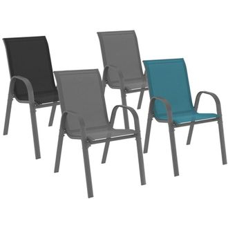 IDMarket Idmarket - Lot de 4 chaises de jardin lyma m&eacute;tal et textil&egrave;ne empilables mix color gris, noir et bleu
