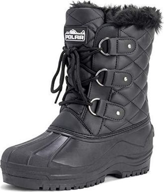 Polar Femmes Short Neige Hiver Tactique Imperméable Promeneur Mi-Mollet En Marchant Bottes - Noir Cuir - UK5/EU38 - YC0368