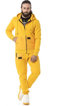 Cipo & Baxx Herren Jogginganzug CLR150 Gelb - Zweiteiliges Set aus Kapuzenjacke und Jogginghose mit sportlichem Design und hohem f&uuml;r Alltag und Freizeit - CLR150 