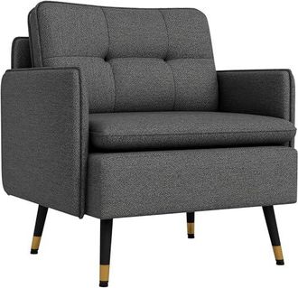 HOMCOM Fauteuil de Salon, Fauteuil 1 Place, en Tissu Lin 72 cm, Coussin Assise rembourr&eacute;e Dossier capitonn&eacute; Ressorts en S Pieds en Acier, Sofa Moderne pour C