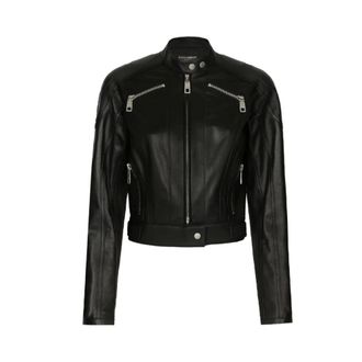 Dolce & Gabbana Femme, Vestes, Noir, Taille: 38 FR Veste de motard en cuir noir