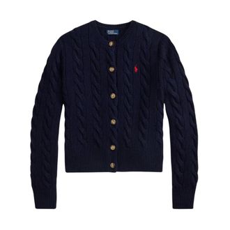 Polo Ralph Lauren Cardigan en laine et cachemire torsad&eacute; - Femme - Pulls - Bleu - Taille: 42 FR
