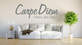 Indigos UG Wandtattoo Wohnzimmer - Wandaufkleber Carpe Diem - Genie&szlig;e den Tag - 90cm x 28cm grau E947 - Aufkleber Kinderzimmer Schlafzimmer K&uuml;che Badezimmer B&uuml;ro