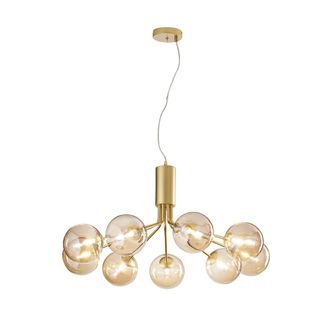 Luce-Ambiente-Design Honey suspension in Brass Metal With Nine Champagne Glass Diffusers