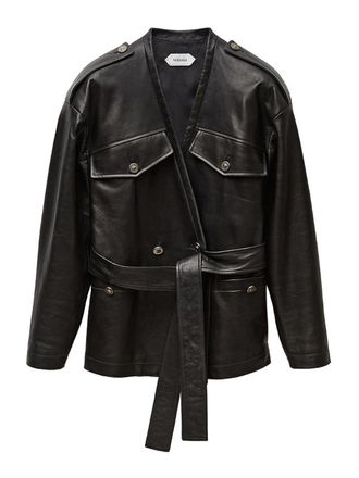 Versace Manteau En Cuir - Noir
