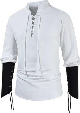 Generic Chemise &agrave; lacets pour homme, chemise vintage pour homme, chemise l&eacute;g&egrave;re et respirante, chemise confortable, design minimaliste, couleur unie, haut cla