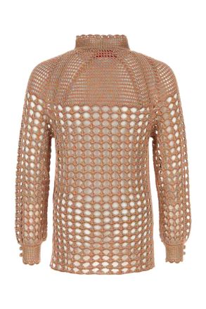 Valentino Garavani Mens Multicolor Crochet Sweater Ocramouline Exterior: Linen Cotton Maglieria Ocramouline