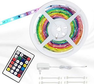 Briloner Briloner Leuchten - Digitales LED Band 5 m, inklusive Fernbedienung, LED Strip selbstklebend, 150 x RGB, Streifen dimmbar, 24 Watt, Länge: 5 m, Weiß
