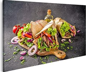 Islandburner Tableau sur toile Kebab turc Wrap Sandwiches Shawarma Savoureuse viande de boeuf frais L&eacute;gumes Snack traditionnel du Moyen-Orient Peintures Imprim&eacute;es 