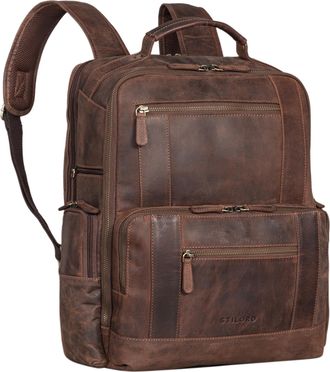 STILORD Eike Modischer Laptoprucksack 15,6 Zoll Leder Business Rucksack Damen Vintage Tagesrucksack Herren Leder Rucksack mit vielen F&auml;chern Echtleder Farbe:V