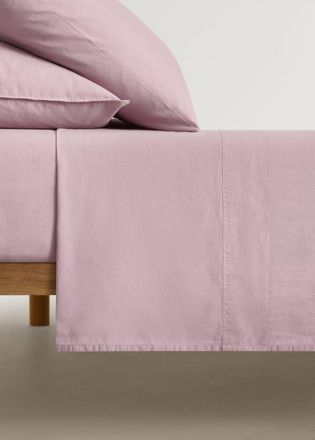 Mango Drap plat enfant en coton lav&eacute; double surpiq&ucirc;re lit 90 cm lilas - Home - Lit 90 cm - MANGO HOME