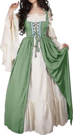 Generic Robes Renaissance pour femmes, costume médiéval rétro, dHalloween, robes longues à épaules dénudées avec manches évasées, tenue victorienne, vert clai