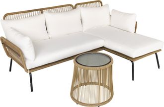 OUTSUNNY Set Da Giardino Boho Con Divano 2 Posti Chaise Longue E Tavolino Crema - Outsunny