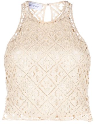 Off-white d&eacute;bardeur en crochet &agrave; coupe crop - Tons neutres