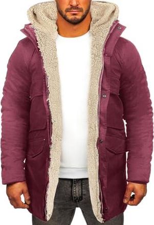 Minetom Veste Cargo En Polaire Hiver Chaud Blousons Homme Épaissir Manteaux À Capuche Avec Poches Chaude Jacket Outerwear Zippée Blouson Doudoune A Rouge M