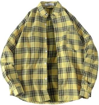 Generic Chemise &agrave; carreaux &agrave; manches longues pour homme, chemise boutonn&eacute;e tartan classique de couleur contrast&eacute;e, chemise confortable et ample, hauts d&eacute;contr