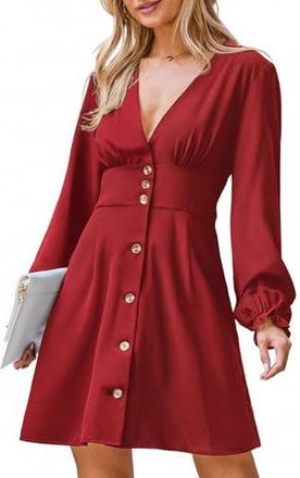 Cupshe Robe dautomne d&eacute;contract&eacute;e &agrave; manches longues et col en V pour femme, Rouge, Taille S