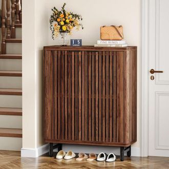 Tribesigns Tribesigns Armoire &agrave; chaussures 6 &eacute;tages de style fermi&egrave;re avec portes &agrave; persiennes, meuble de rangement &agrave; chaussures en bois avec &eacute;tag&egrave;res