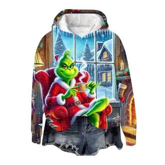 Generic Le Grinch Sweat A Capuche Femme Costume Hiver Chaud Sweatshirts Noel Sweet Oversize Christmas Deguisement Polaire Femmes Noël Pull Pilou Vetement Adul