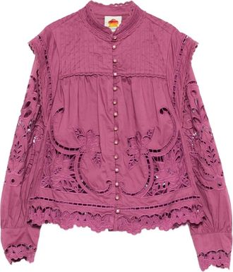 Farm Rio floral-cut-out scalloped shirt - Violett