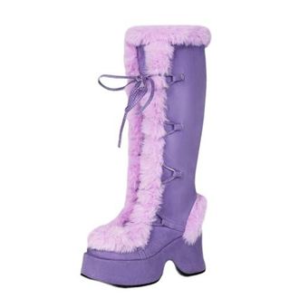 Generic JJDFW Bottes dhiver chaudes et moelleuses pour femme Bottes de neige en fausse fourrure &agrave; lacets Plateforme &eacute;paisse Femme Cosplay Chaussures de No&euml;l, 