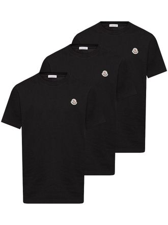 Moncler lot de trois t-shirts &agrave; patch logo - Noir