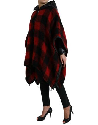 Dolce & Gabbana Womens Black Red Buffalo Check Hooded Poncho Jacket And Clothing