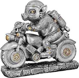Gilde Casablanca Figur Steampunk Motor-Pig - Kunstharz in Silber - Breite 23 cm - Deko - Sammlerstück - Geschenk - Schwein