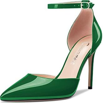 Castamere Femmes Aiguille Haut High Talon Heel Pointu Bout Lanières Cheville Two-Piece Dress Escarpins Slip-on Boucle Mariage Party 10 CM Heels Vert Vernis 39 E