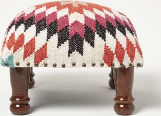 Homescapes Kelim-Hocker Manila 40x40 cm, Hocker mit handgewebtem Kelim-Bezug, Polsterhocker mit Holzbeinen