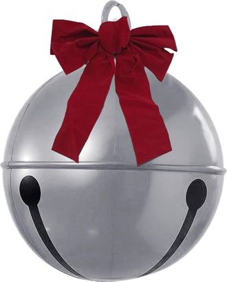 Generic Silver Inflatable Christmas Ornament - 60cm, Giant Bow Bell Inflatable Decoration | Large 60cm Holiday Ornament for Indoor & Outdoor | Party Home Lawn