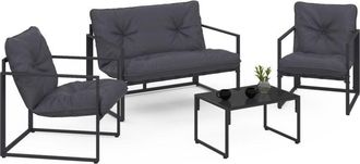 IDMarket Idmarket - Niedrige Gartenm&ouml;bel nairobi 4-Sitzer aus Stahl in Anthrazitgrau