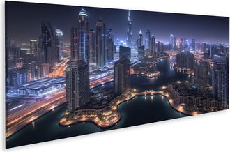 Islandburner Bild auf Leinwand Nächtliche Skyline von Dubai mit beleuchteten Wolkenkratzern für Wohnzimmer Liebhaber Büro Bilder Wandbilder Poster